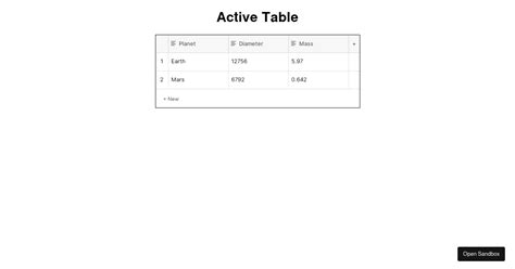 Active Table Examples Codesandbox