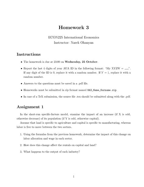Homework 3 HMW Homework 3 ECON225 International Economics Instructor Narek Ohanyan