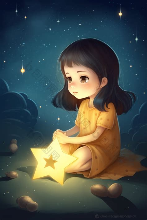 星空女孩星星一个插画图片 包图网