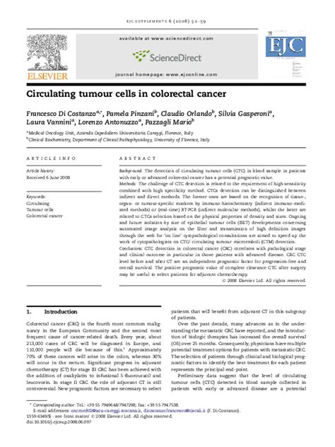 Pdf Circulating Tumour Cells In Colorectal Cancer