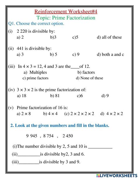 Prime Factorization Live Worksheets