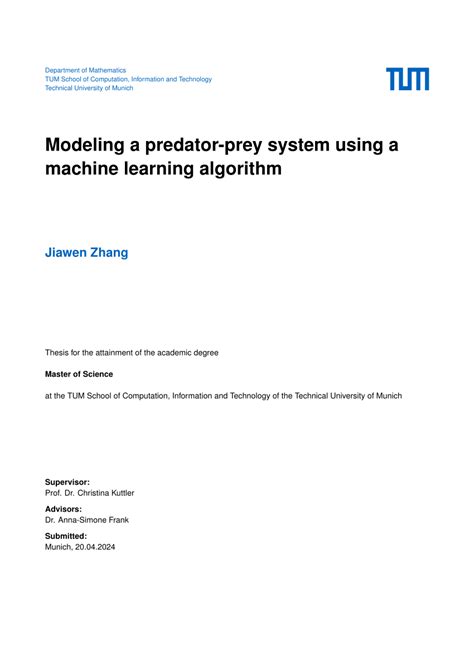 Pdf Modeling A Predator Prey System Using A Machine Learning Algorithm