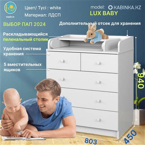 Купить Детский комод KABINKA.KZ LUX BABY, 80.3x45x94 см, белый в Алматы ...