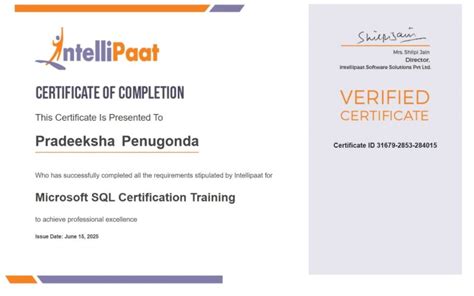 Sql Microsoftsql Database Learningjourney Intellipaat Certification Pradeeksha Penugonda