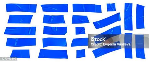 블루 덕트 테이프 세트 흰색 배경에 격리 된 고정을위한 사실적인 파란색 접착 테이프 조각 종이 접착 사실적인 3d 벡터 일러스트레이션 라벨에 대한 스톡 벡터 아트 및 기타