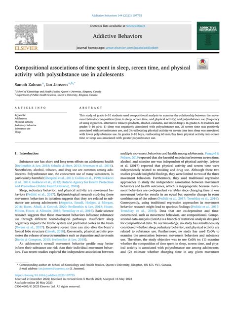 Pdf Compositional Associations Of Time Spent In Sleep Screen Time And Physical Activity With