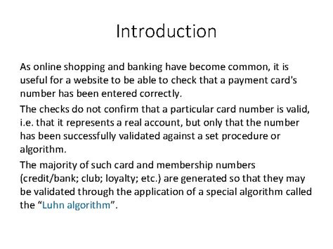 An Introduction To Algorithms Validating Credit Card Numbers