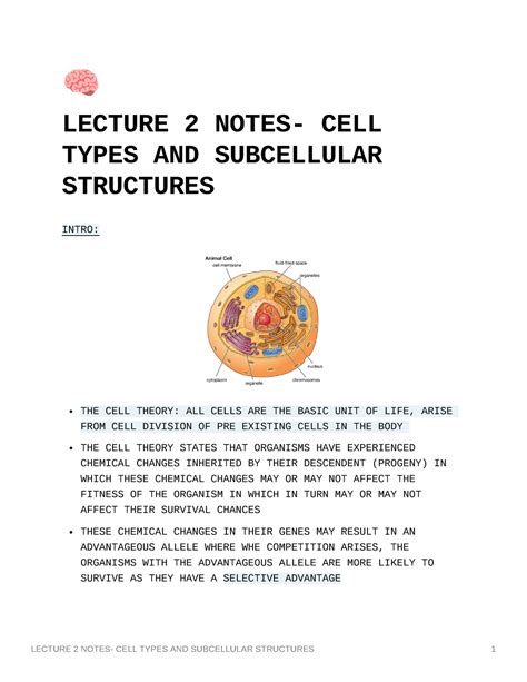 Lecture 2 Notes CELL Types AND Subcellular Structures LECTURE 2 NOTES CELL TYPES AND Studocu