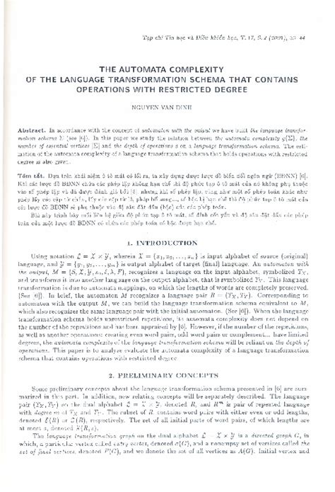 Pdf The Automata Complexity Of The Language Transformation Schema
