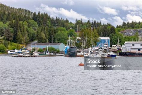 바다 비행기 어선 유람선 및 해상 선박 저장 시설은 모두 알래스카 케치칸 근처의 전형적인 작업 워터 프론트의 일부입니다 0명에 대한 스톡 사진 및 기타 이미지 Istock