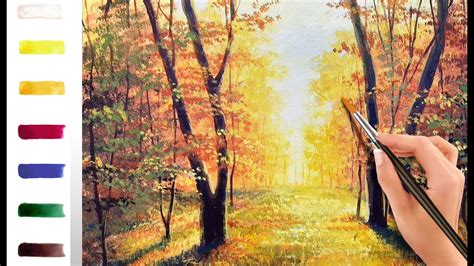 Осенний лес Как нарисовать пейзаж 🎨АКРИЛ Мастер класс ДЕМО Youtube