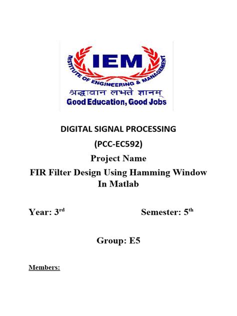 fir filter project report pdf filter signal processing digital