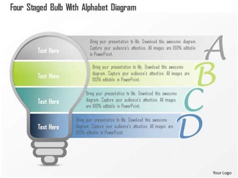 Business Diagram Four Staged Bulb With Alphabet Diagram PowerPoint Template