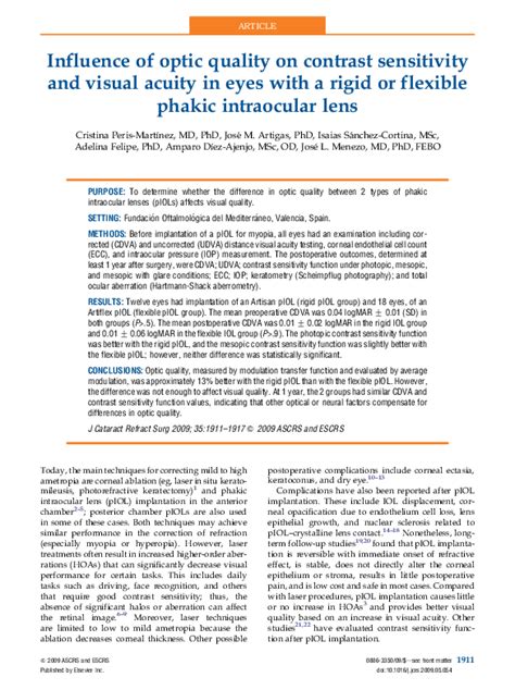 Pdf Influence Of Optic Quality On Contrast Sensitivity And Visual Acuity In Eyes With A Rigid