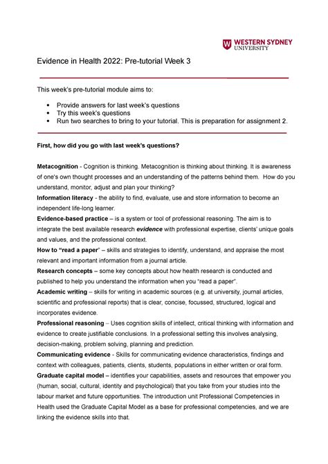 401383 eih pre tutorial week 03 evidence in health 2022 pre tutorial