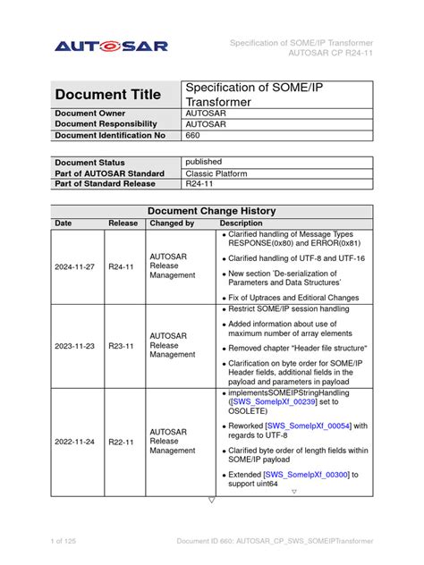 Autosar Cp Sws Someiptransformer Pdf Specification Technical