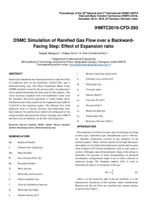 Pdf Dsmc Simulation Of Rarefied Gas Flow Over A Backward Facing Step