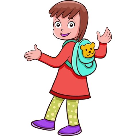 Premium Vector A Girl With A Backpack And A Pooh On Her Back
