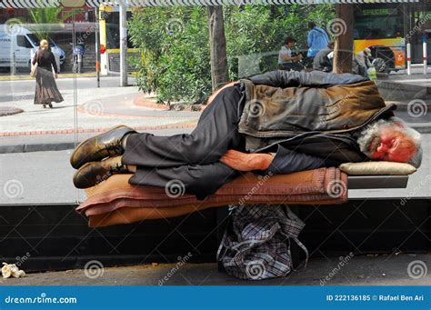 Homeless Man Sleep In A Bus Stop Editorial Image Image Of French