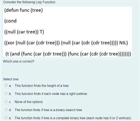 Solved Consider The Following Lisp Function Defun Func