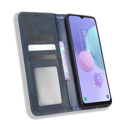 For Tcl Magnetic Buckle Retro Texture Leather Phone Case Blue Alexnld Com
