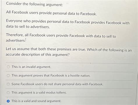 Solved Consider The Following Argument All Facebook Users Chegg