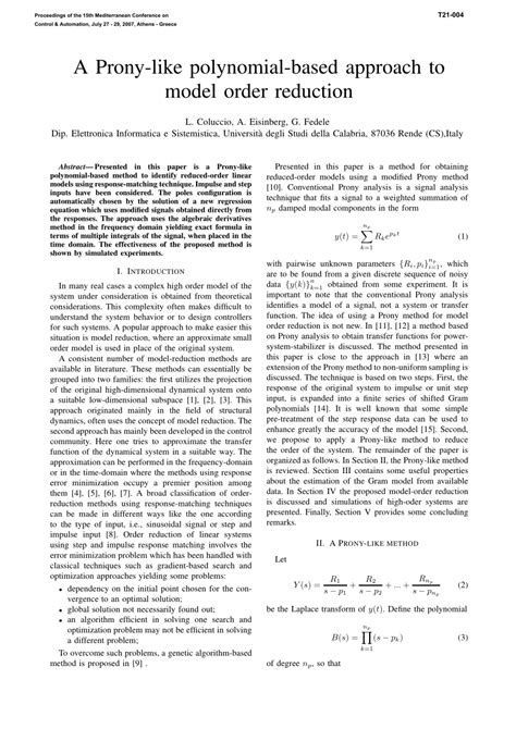 Pdf A Prony Like Polynomial Based Approach To Model Order Reduction
