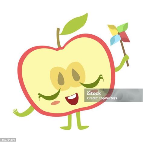 풍차 장난감 귀여운 애니메이션 만화 음식 캐릭터 이모티콘 벡터 일러스트와 사과의 절반 과일에 대한 스톡 벡터 아트 및 기타 이미지 과일 귀여운 독일 Istock