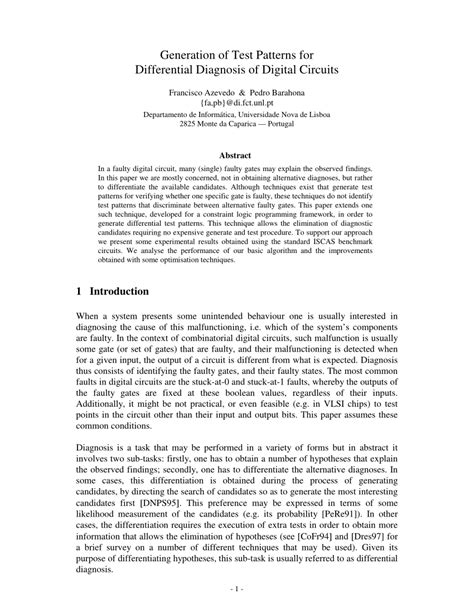 Pdf Generation Of Test Patterns For Differential Diagnosis Of Digital Circuits