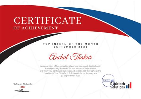 Anchal Thakur On Linkedin Honored To Be Recognized As The Best Intern For September My Second