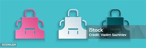 종이 컷 부엌 앞치마 아이콘 은 파란색 배경에 격리 요리사 유니폼 요리 종이 아트 스타일 벡터 3차원 형태에 대한 스톡 벡터 아트 및 기타 이미지 Istock