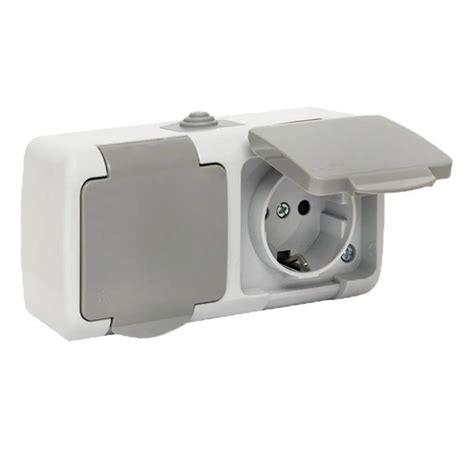 Розетка уличная накладная двойная наружная с заземлением влагозащищенная с крышкой 16А Ip54