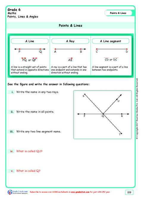 Grade 6 Math Points And Lines Worksheet