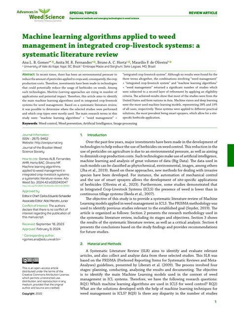 pdf machine learning algorithms applied to weed management in