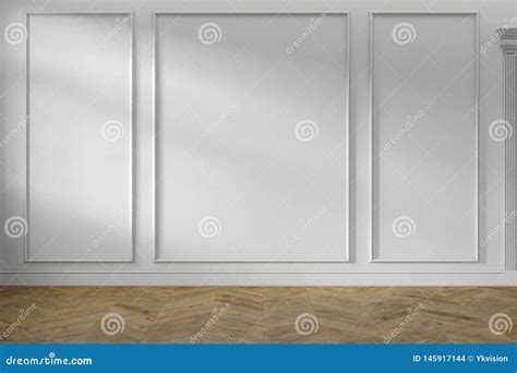 Modern Classic White Empty Interior With Wall Panels And Wooden Floor