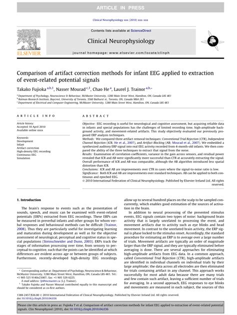 Pdf Comparison Of Artifact Correction Methods For Infant Eeg Applied To Extraction Of Event