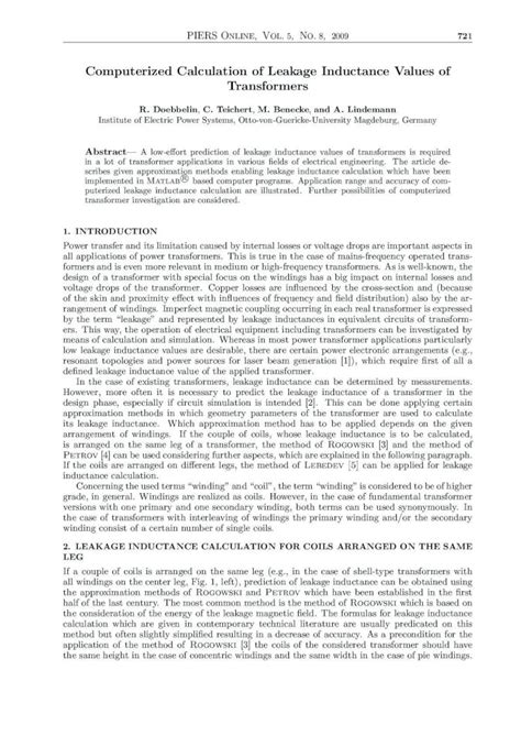 Pdf Computerized Calculation Of Leakage Inductance Values Of