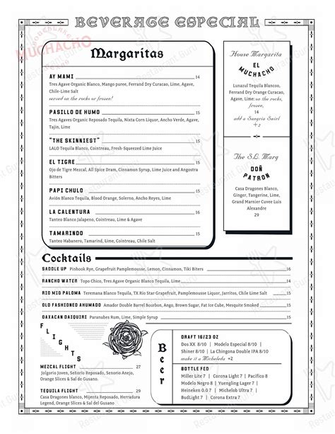 Menu At Muchacho Pub And Bar Dallas
