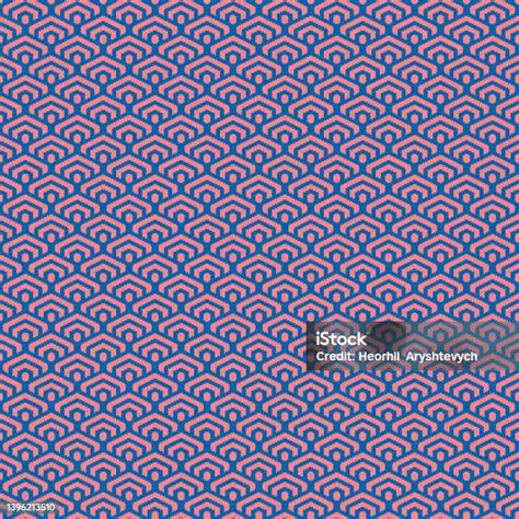 간단한 벡터 픽셀 아트 미니멀리즘 미디엄 페르시아 블루와 튤립 색상의 기하학적 비늘 육각형 패턴의 이음새가 없는 패턴 일본