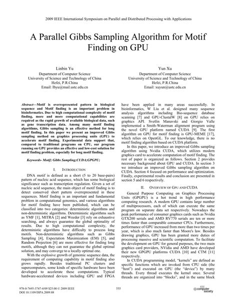 pdf a parallel gibbs sampling algorithm for motif finding on gpu