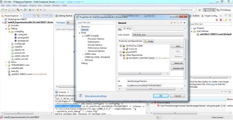 tms320f28027 can t find the target named devkits target generic