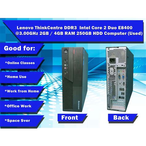 Lenovo Thinkcentre Ddr3 Intel Core 2 Duo E8400 3 00ghz 2gb 4gb Ram 250gb Hdd Computer Used