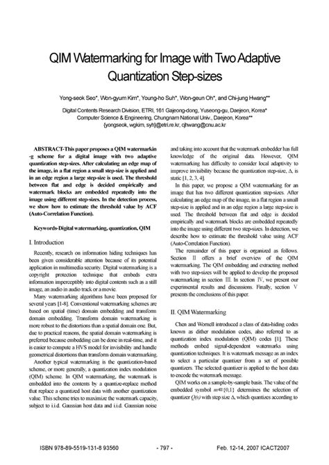 Pdf Qim Watermarking For Image With Two Adaptive Quantization Ste Sizes