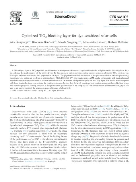 Pdf Optimized Tio2 Blocking Layer For Dye Sensitized Solar Cells Alessandra Sanson