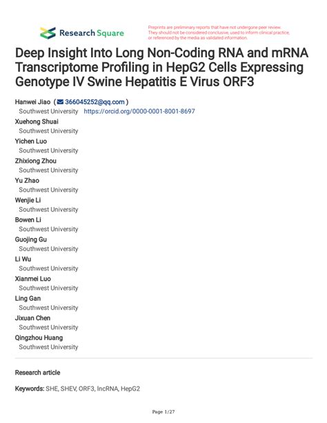 Pdf Deep Insight Into Long Non Coding Rna And Mrna Transcriptome Profiling In Hepg2 Cells