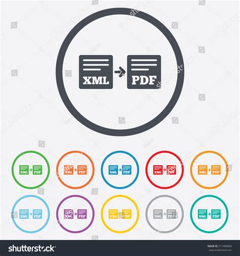Export Xml To Pdf Icon File Document Symbol Round Circle Buttons With Frame Vector