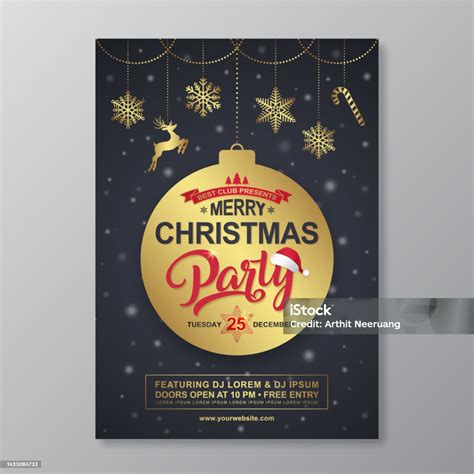 크리스마스 파티 포스터 디자인 템플릿 타이포그래피 크리스마스 트리 산타스 모자 프레임 교수형 별 눈 및 리본 장식 전단지 배너