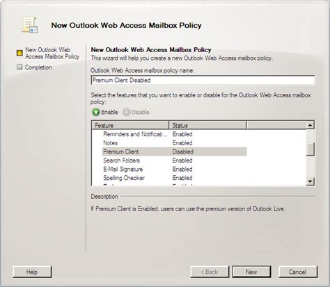 Exchange 2010 Beta Outlook Web Access Mailbox Policies