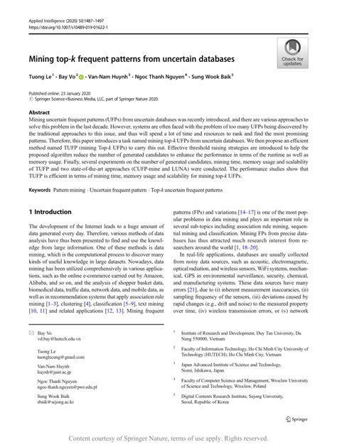 Mining Top K Frequent Patterns From Uncertain Databases Request Pdf