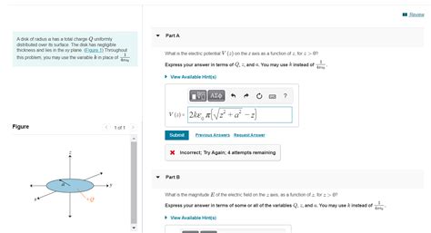 Solved A Disk Of Radius A Has A Total Charge Q Uniformly